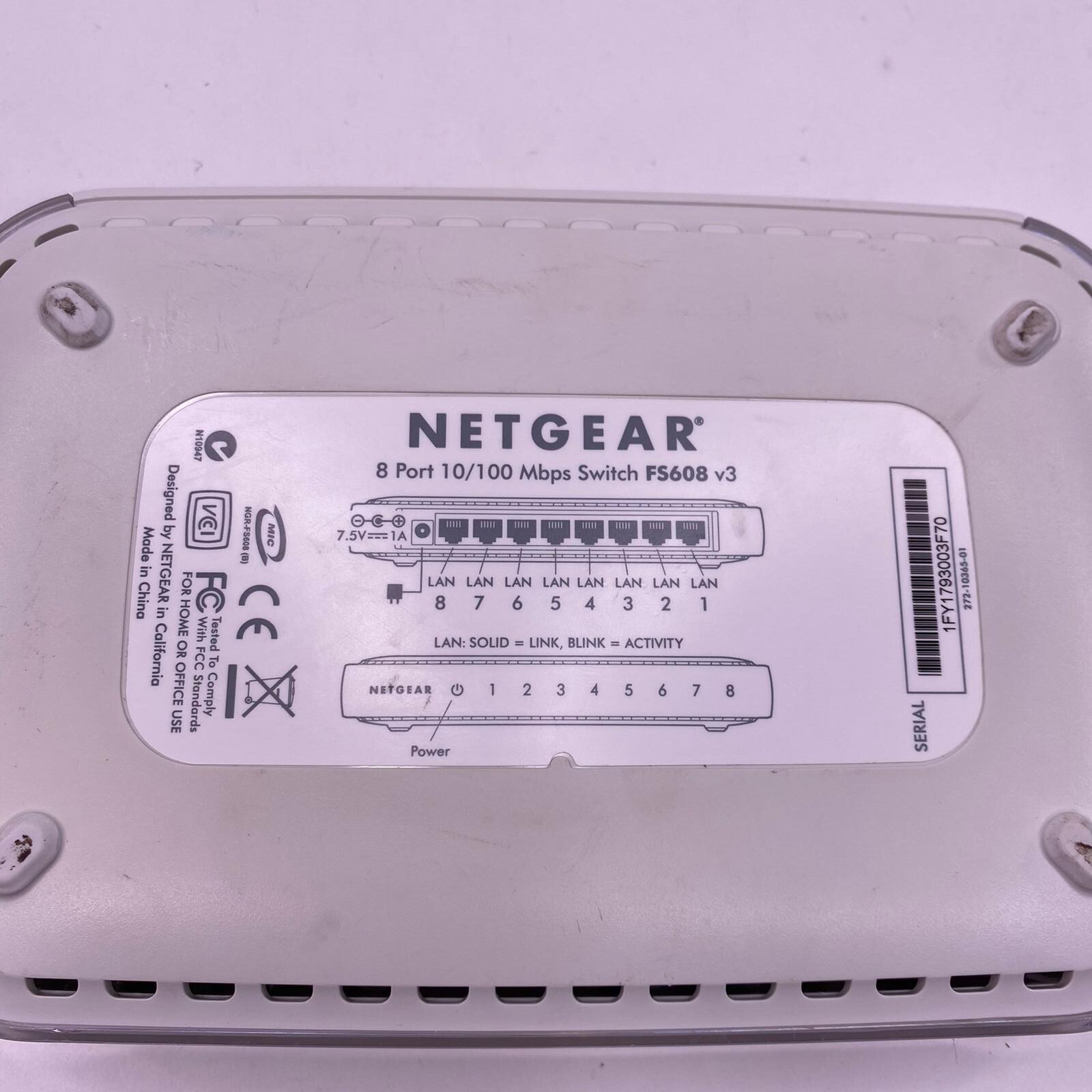 Netgear FS608 v3 8-Port Home 10/100Mbps Fast Ethernet Switch No Power ...
