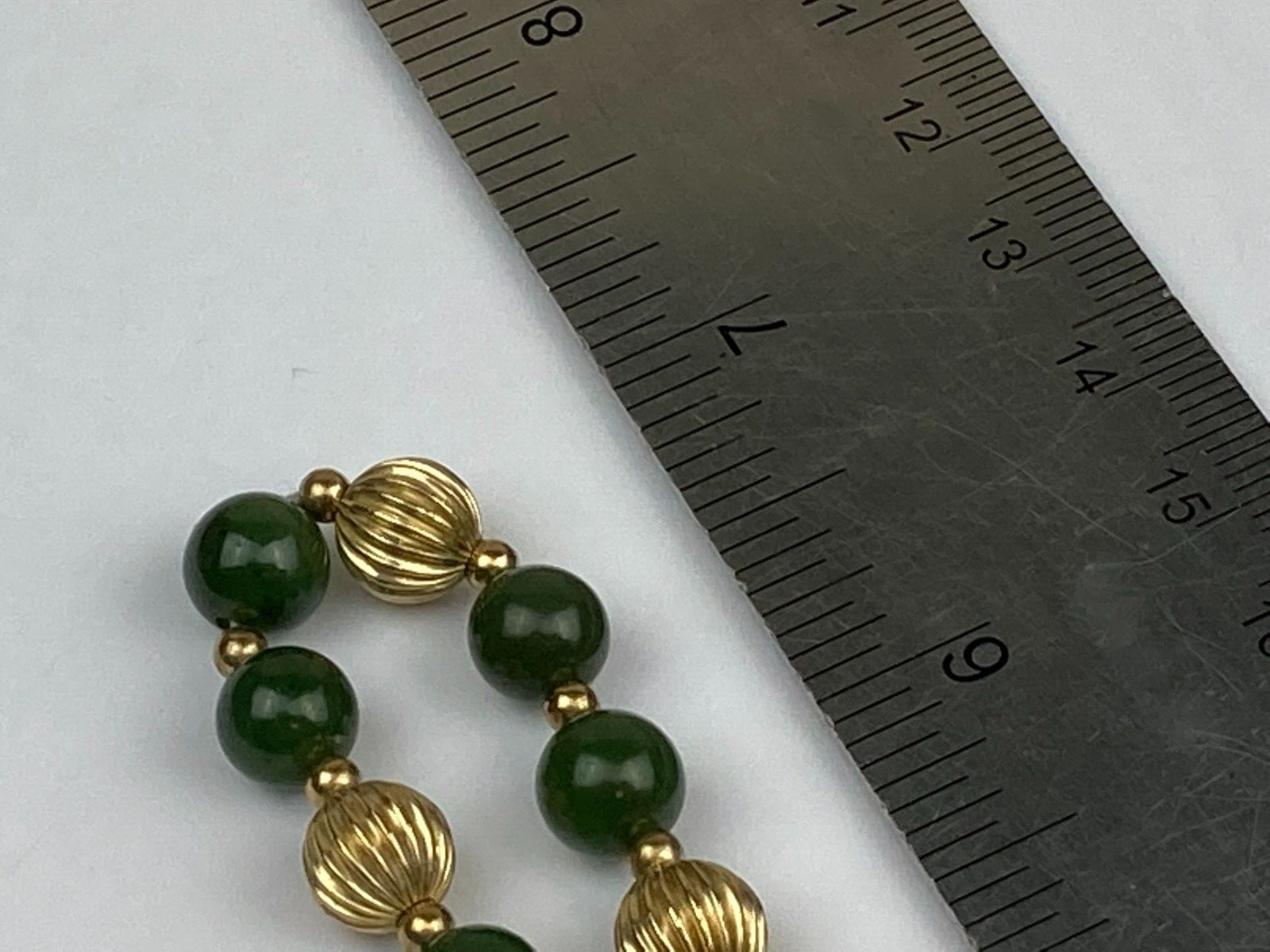 Jade Nephrite Bead Necklace 14" 1/20 12ct Gold Clasp & Gold ...