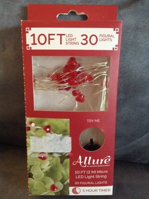 ALLURE 10 FT LED LIGHT STRING RED HEARTS FIGURAL LIGHT WITH 5 HOUR ...