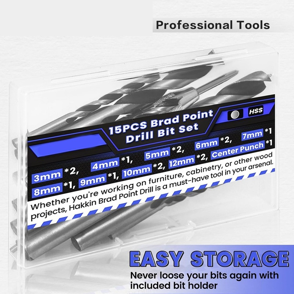 14PCS Wood Drill Bit Set with Center Punch, with Flutes for ...