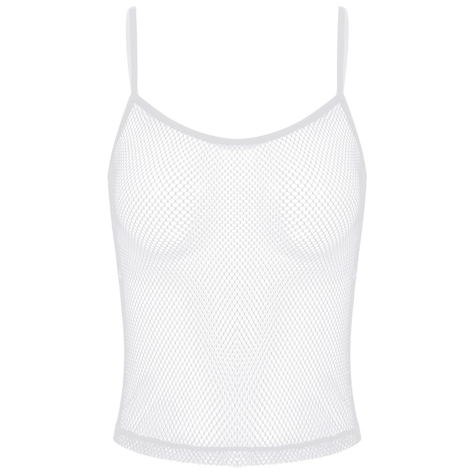 Womens Sheer Mesh Tank Tops Vest See-Through Sleeveless Mock Neck Crop ...