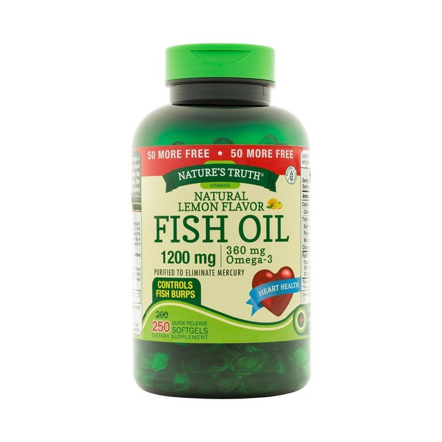 Nature's Truth Lemon Flavor Fish Oil 1200mg Softgels - 250 Count for ...