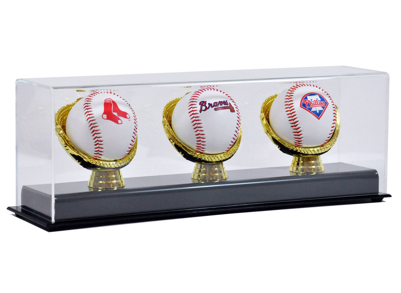 DELUXE ACRYLIC (THREE) TRIPLE BASEBALL with GOLD GLOVES DISPLAY CASE | eBay