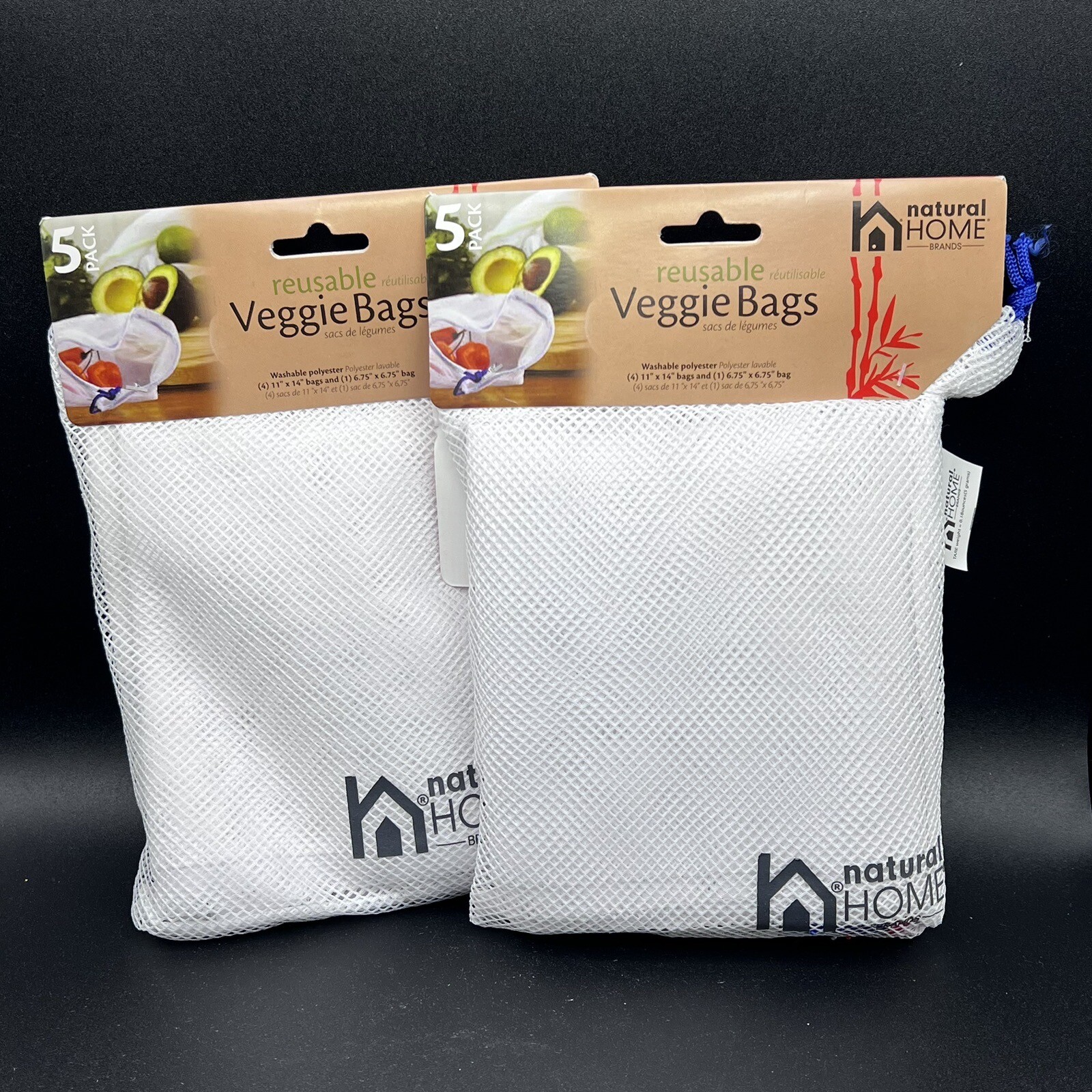 Natural Home (2) 5Pack Reusable Veggie Bags Washable (4)11"×14",(1) 6. ...