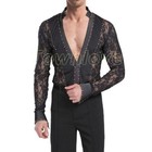 Mens Dancewear Ballroom Rumba Latin Dance Costume Lace V Neck Shirt ...