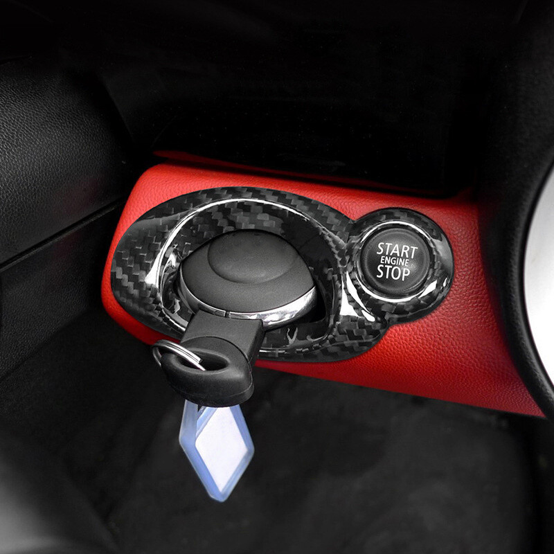 Real Carbon Fiber Car Start Stop Key Panel Cover For Mini Cooper R55 ...