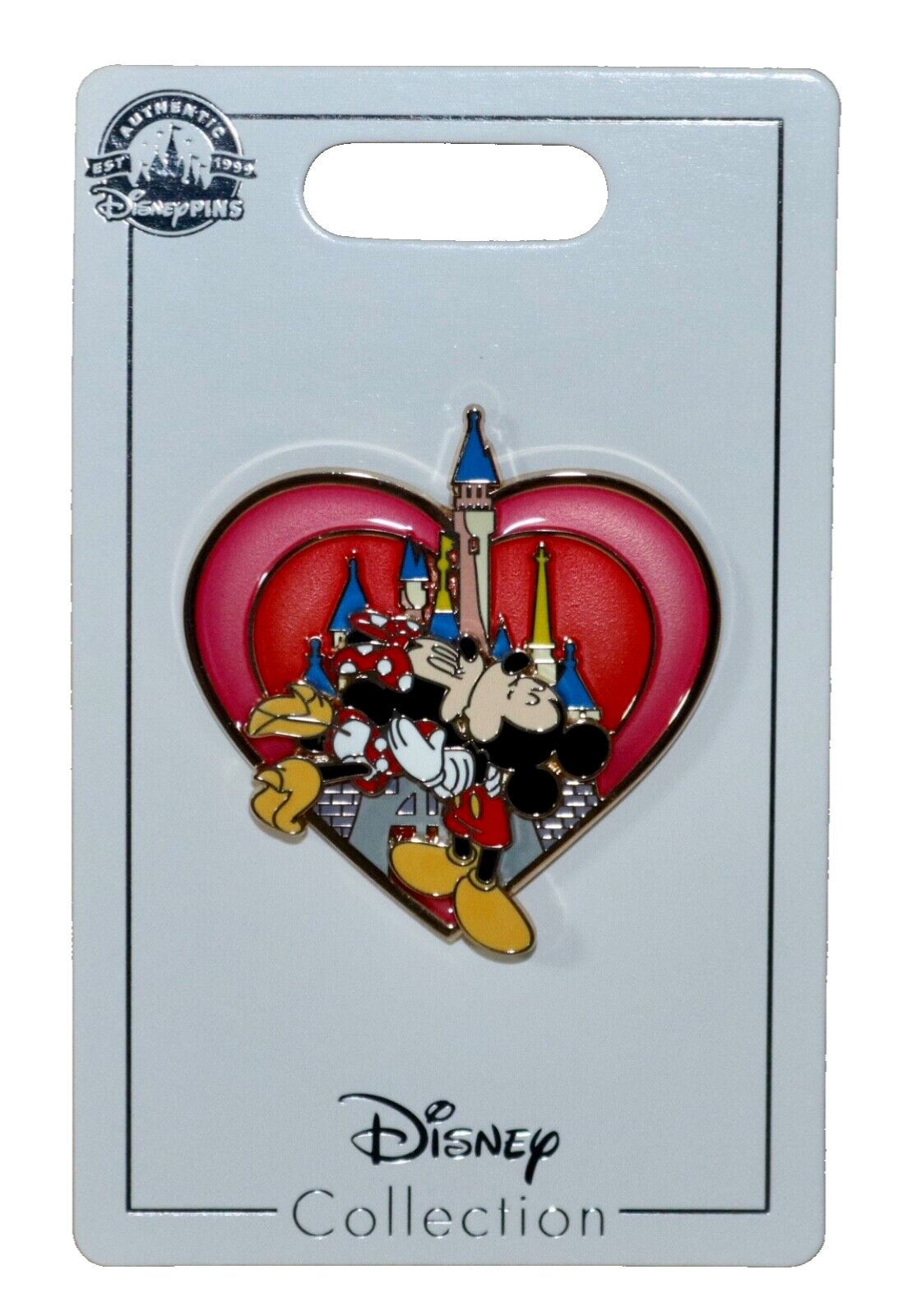 Disney Parks Mickey Minnie Heart Kissing Pin Castle Moving Enamel Pin ...