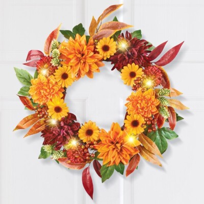 Large LED Lighted Fall Mums & Sunflowers Thanksgiving Home Entryway ...