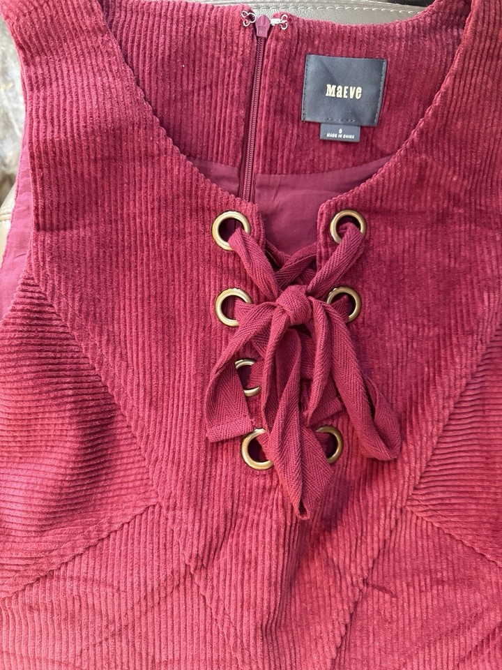 Maeve Anthropologie Liesl Corded Swing Sleeveless Burgundy Dress Sm ...
