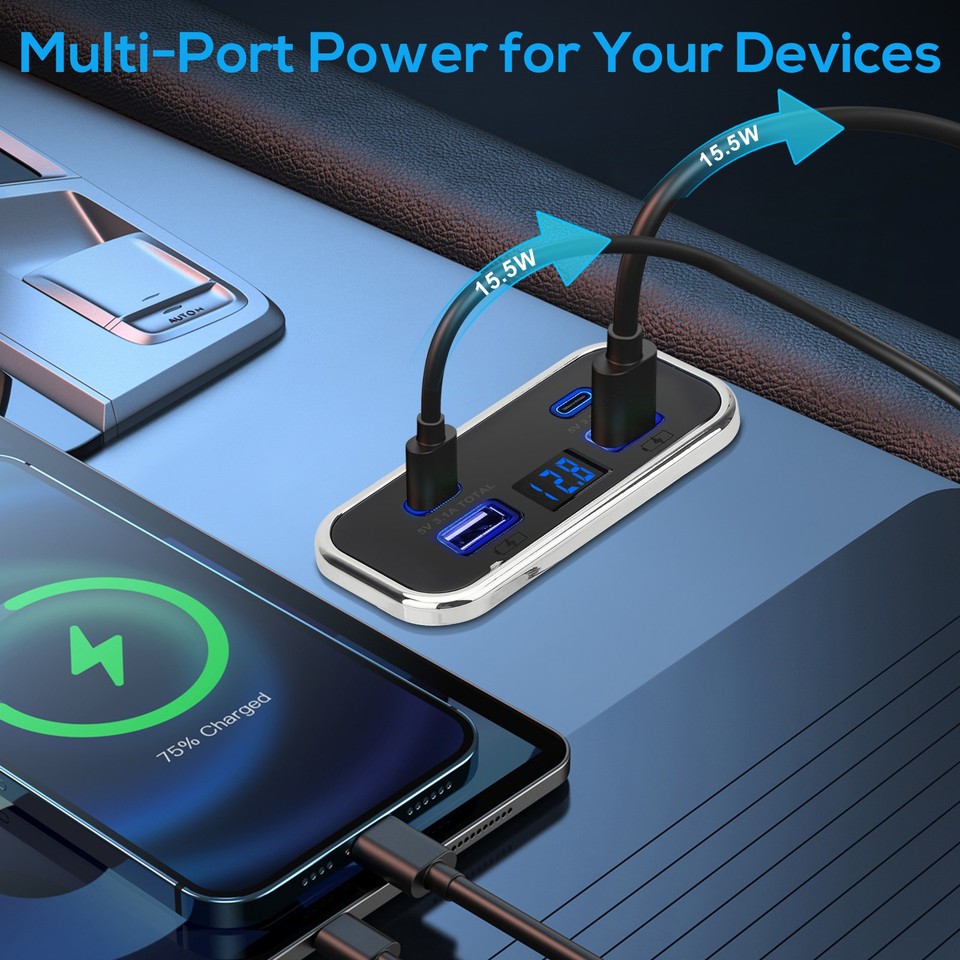 12V-24V USB A & Type C Car Fast Charger 4 Port Outlet Socket for Boat ...