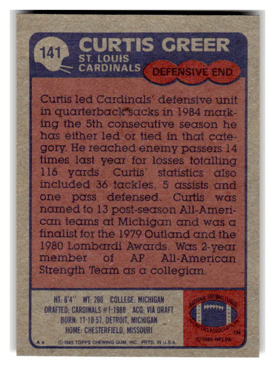 1985 Topps #141 Curtis Greer St. Louis Cardinals Excellent | eBay