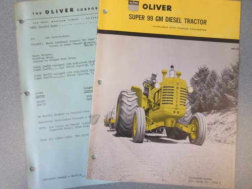 Oliver Super 99 GM Diesel Tractor Brochure 8 Page w/Prices for Scrapers ...