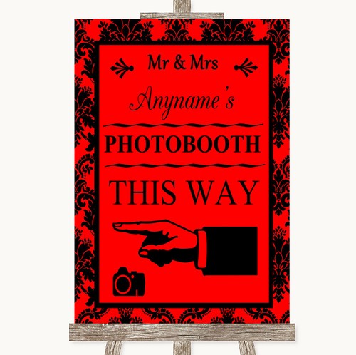 Red Damask Photobooth This Way Left Personalised Wedding Sign | eBay