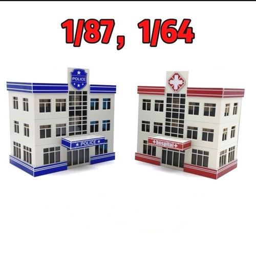 1/87 HO Scale City Street Police Station Hospital Office Building Model ...