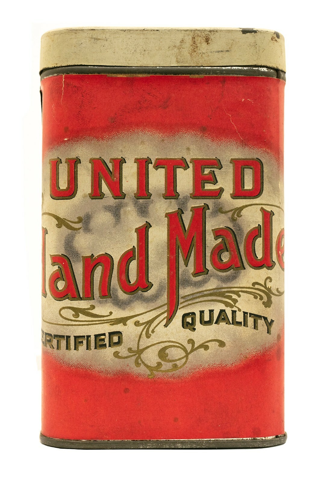 Rare 1910s paper label "United Hand Made" 25 cigar humidor tin, v. good ...
