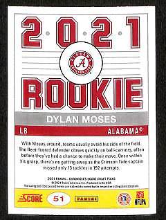 2021 Chronicles Score Draft Picks Dylan Moses #51 Rookie RC Crimson ...