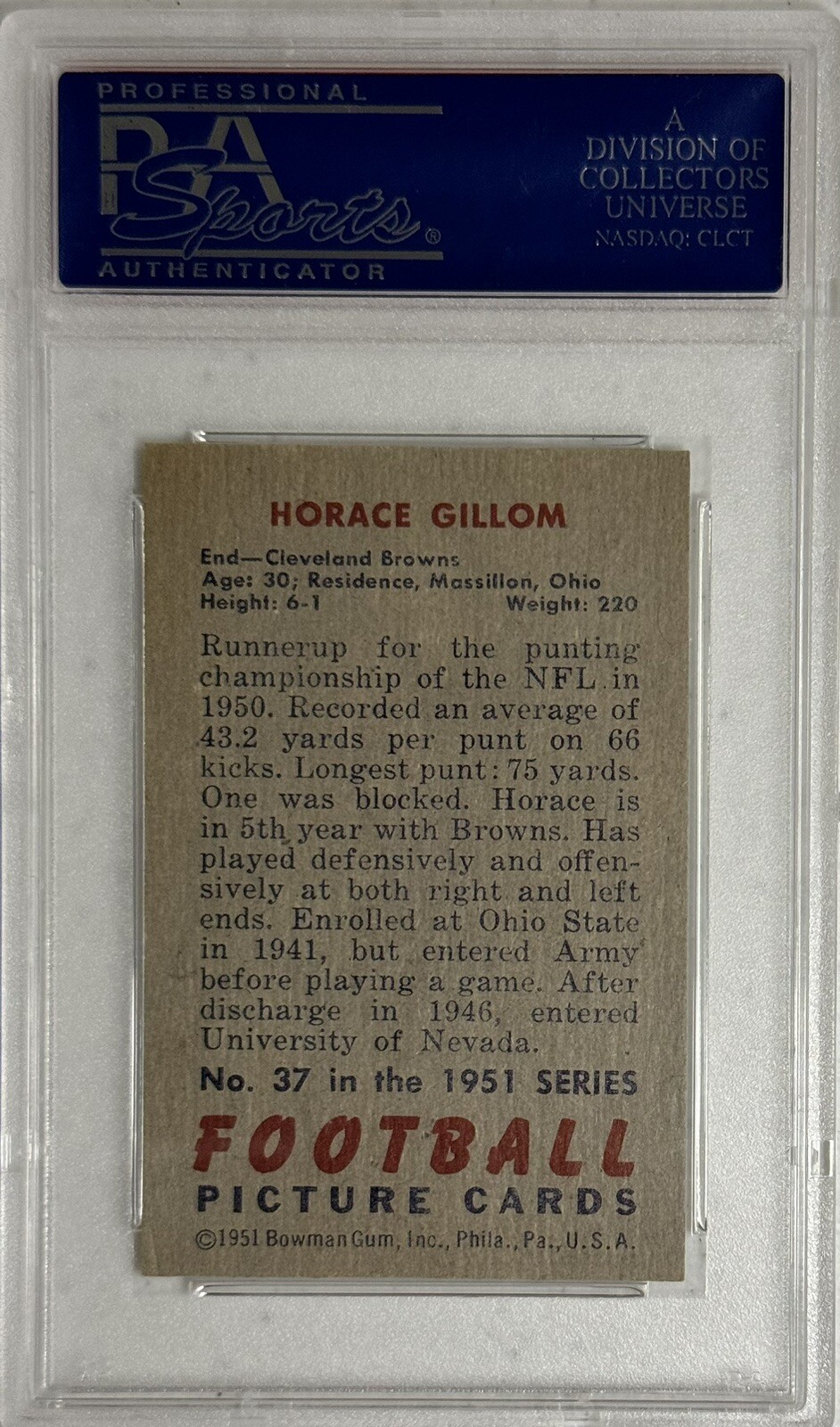 1951 Bowman - Horace Gillom #37 (RC) for sale online | eBay