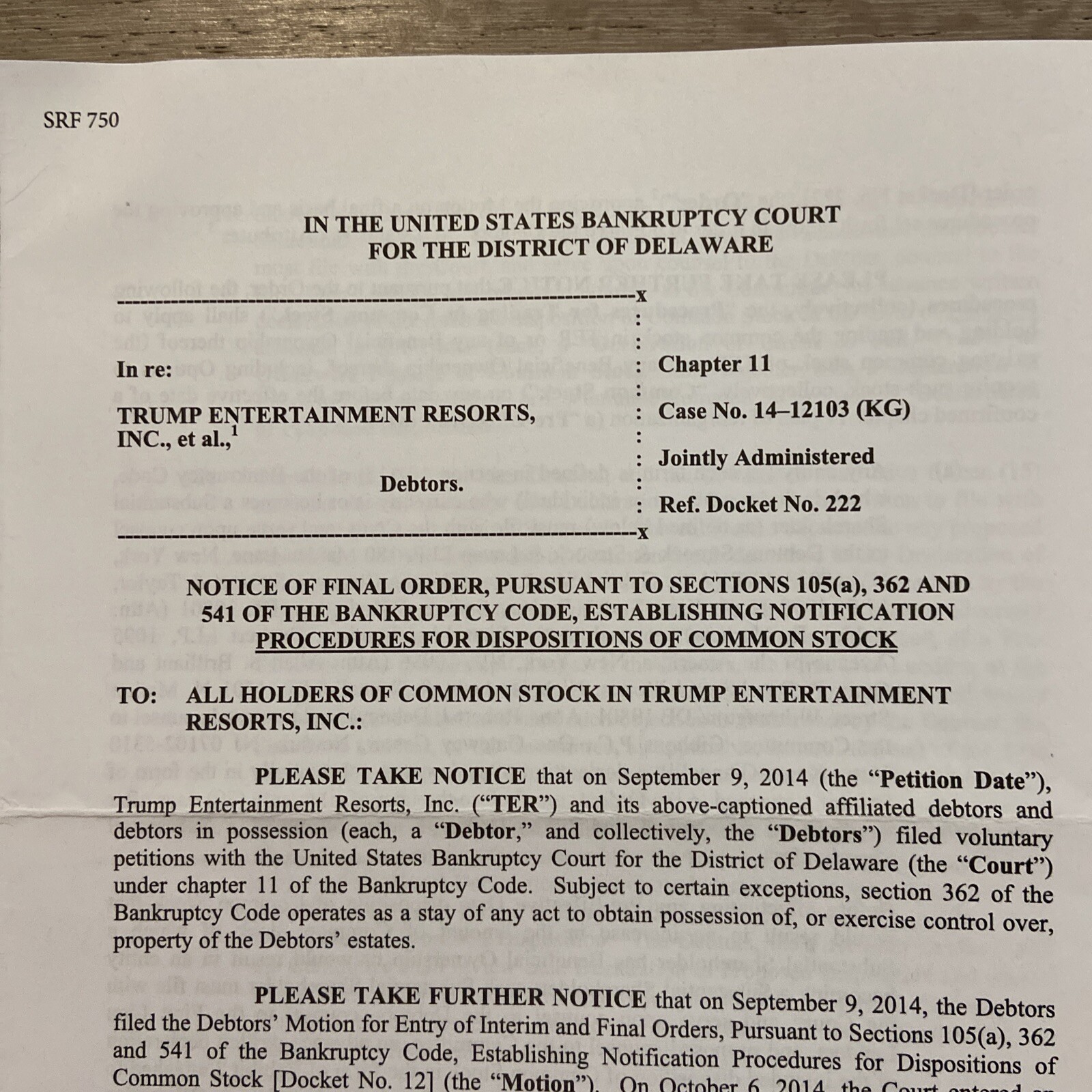 Trump Entertainment Resorts Bankruptcy Notice Sep 2014 President Trump ...