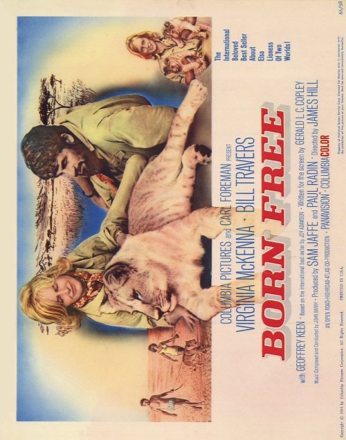 BORN FREE Movie POSTER 22x28 Half Sheet Virginia McKenna Bill Travers ...
