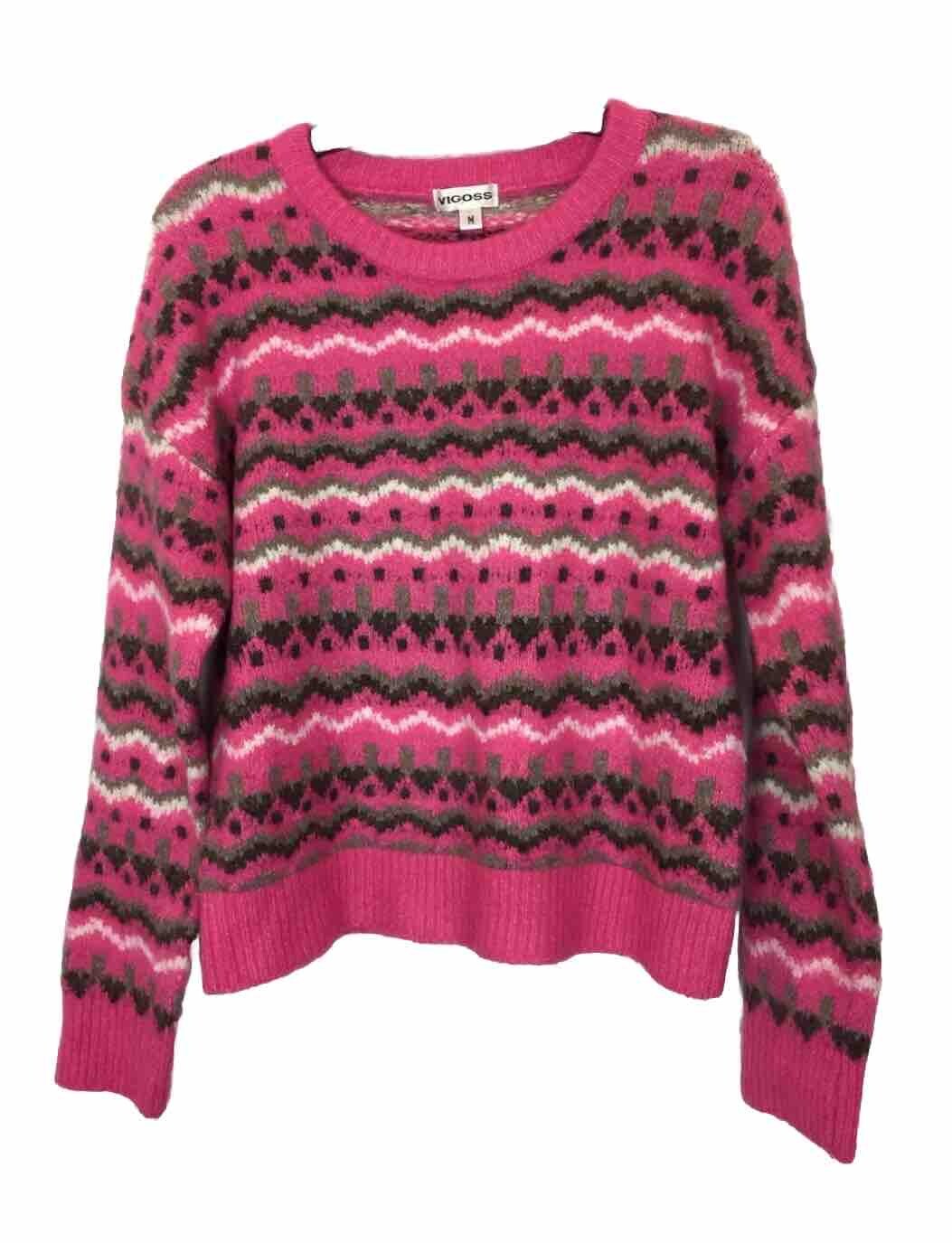Vigoss Women’s Sweater Granny Core Geometric Pink Multi Long Sleeve ...
