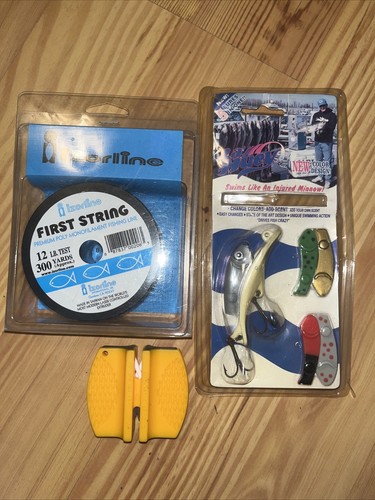 Fishing lot of 3 Izorline Line 12 LB new, lil huey 5 lures, smiths line ...