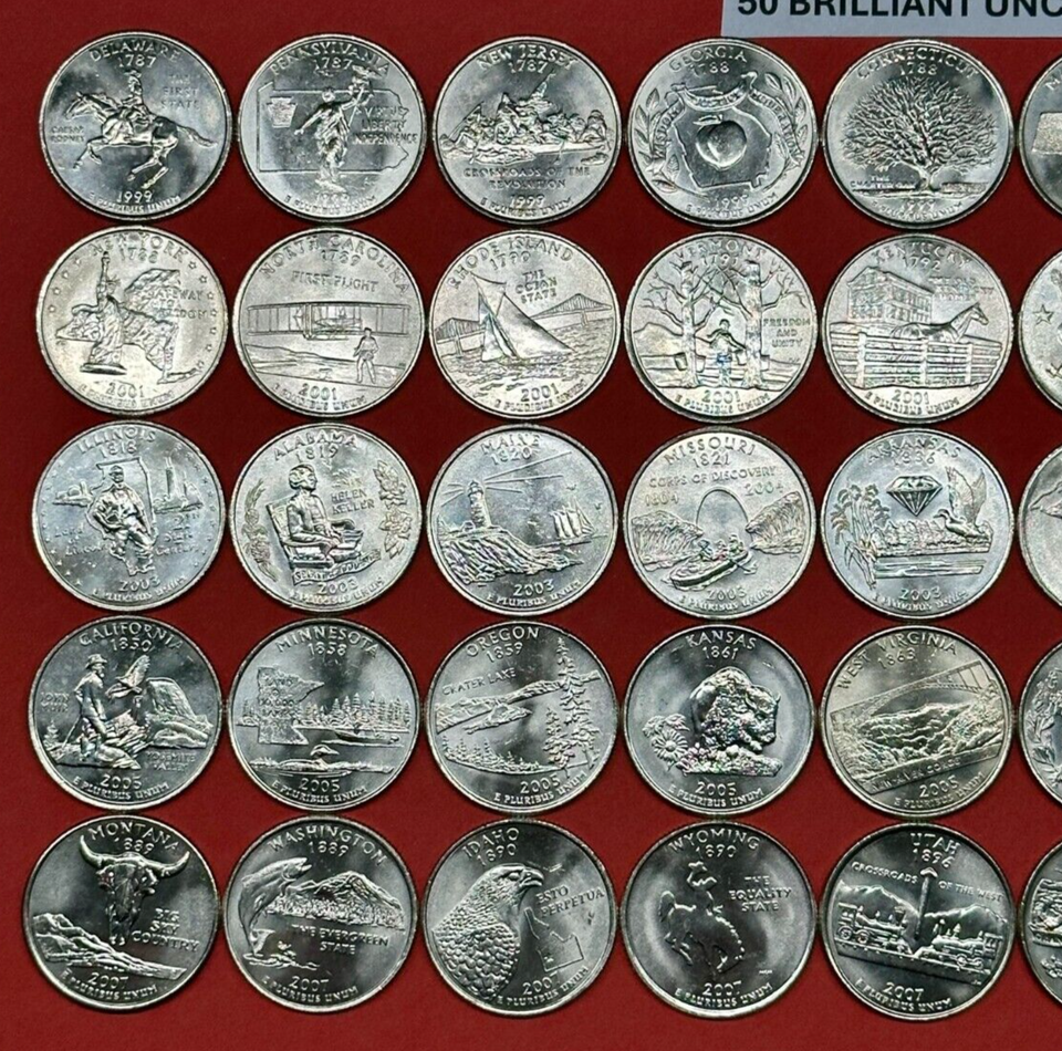 Complete Statehood State Quarters Set of 50 UNCIRCULATED Coins Mixture ...