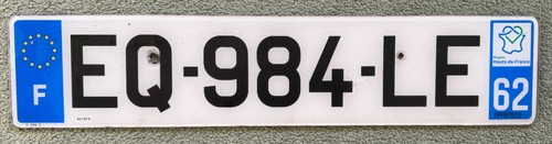 France Dept 62 Haute de France French License Licence Number Plate EQ ...