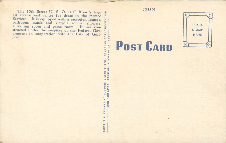 1940s WW2 USO Building, Gulfport, Mississippi Postcard | eBay