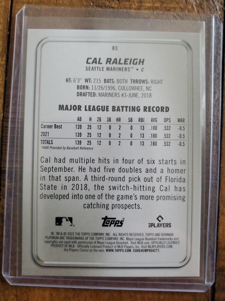 2022 BOWMAN PLATINUM ICE FOIL CAL RALEIGH #83 ROOKIE JT48 | eBay