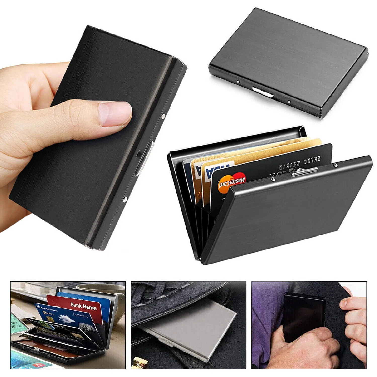 RFID Blocking Stainless Slim Wallet ID Credit Card Holder Case ...