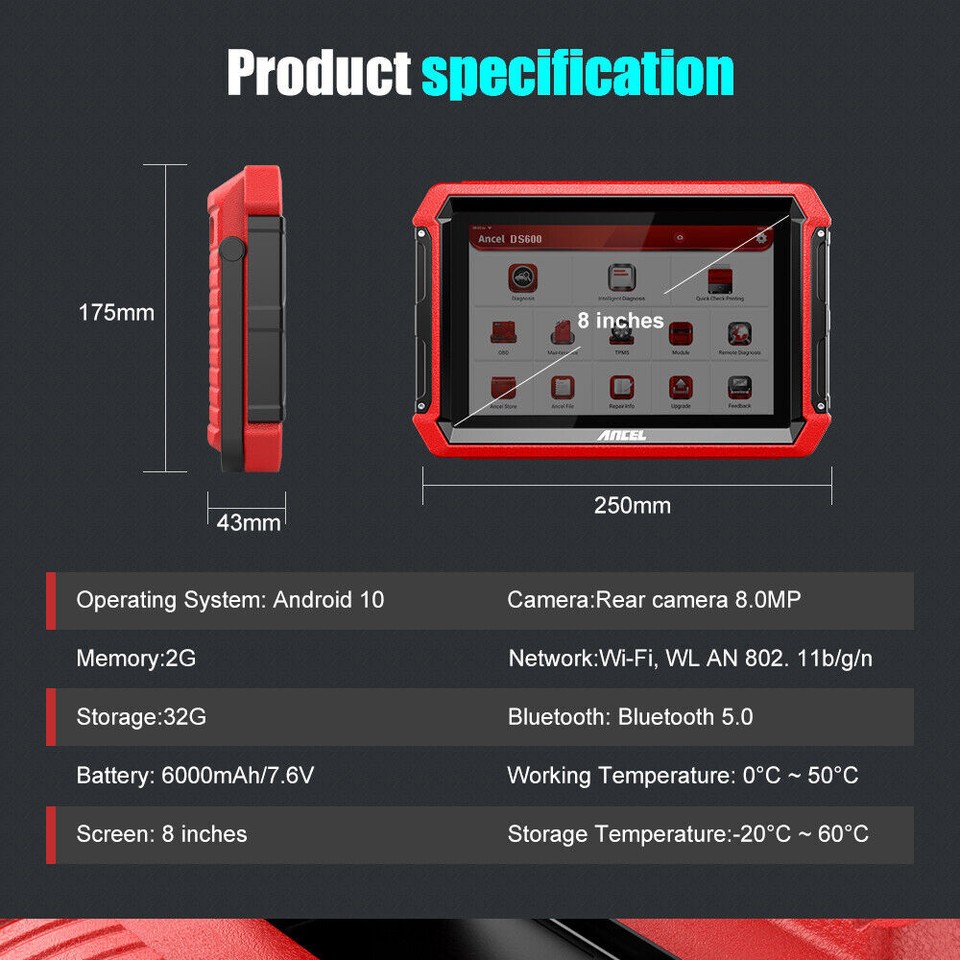 ANCEL DS600 Car ALL System OBD2 Scanner Bidirectional ECU Coding ...