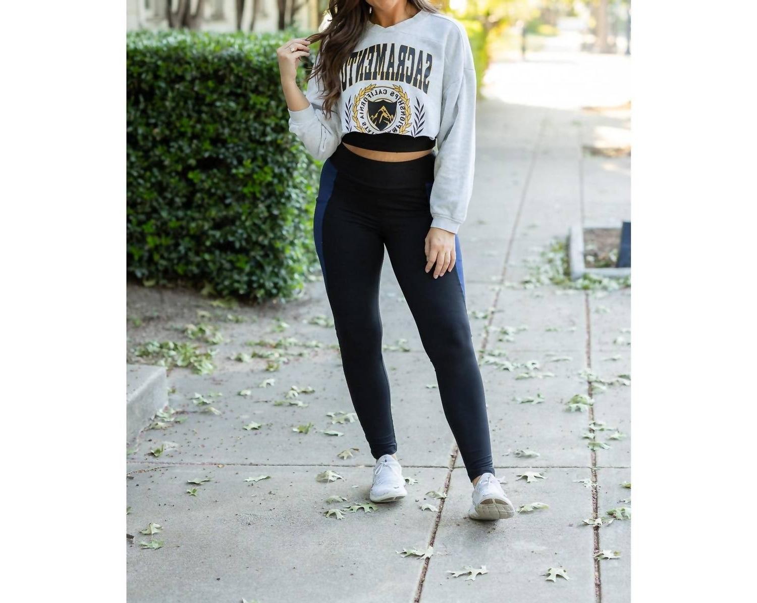 Julia Rose The Billie- Blue Panel Full Length Leggings Blue | eBay