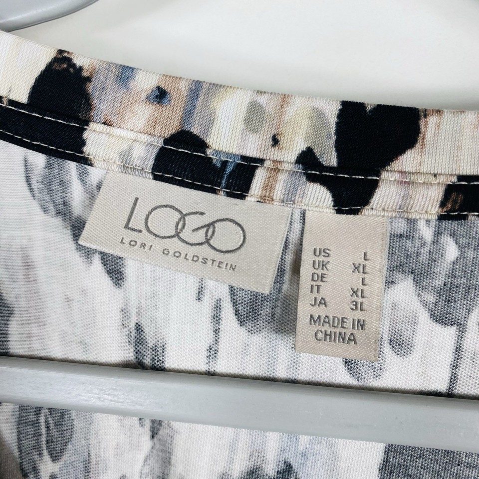 Logo Lori Goldstein Top Large Animal Print Short Sleeve Stretch Pockets ...