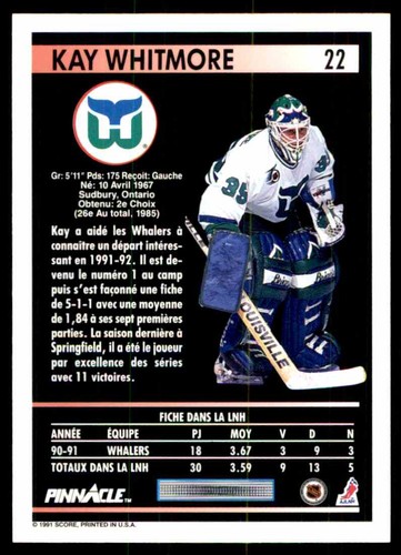 1991-92 PINNACLE FRENCH KAY WHITMORE #22 | eBay