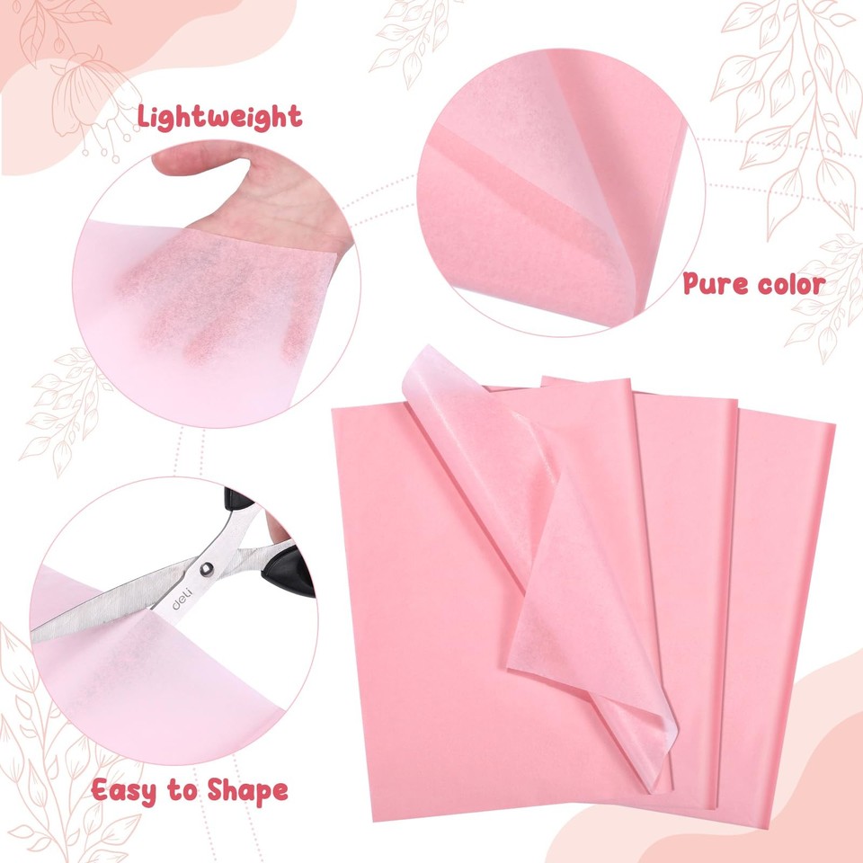 60 Sheets Pink Tissue Paper Bulk 14x20 Inch Gift Wrapping Craft Decor ...