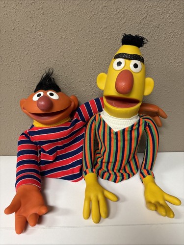 Vintage 1970’s Sesame Street Bert and Ernie Hand Puppets Plastic Hard ...