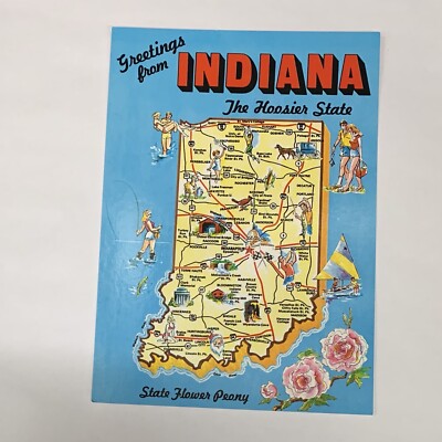 Greetings From Indiana The Hoosier State Map Reproduction Post Card | eBay