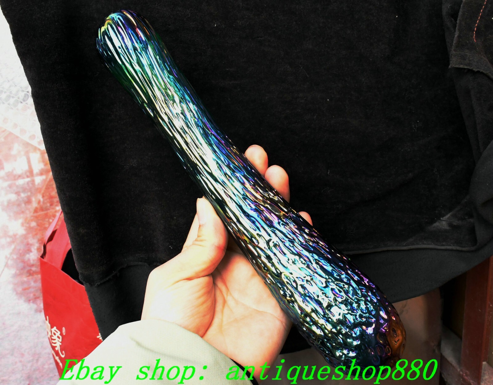 10.6''Old Hongshan Culture Glass Meteorite Iron Stone Luffa Statue ...