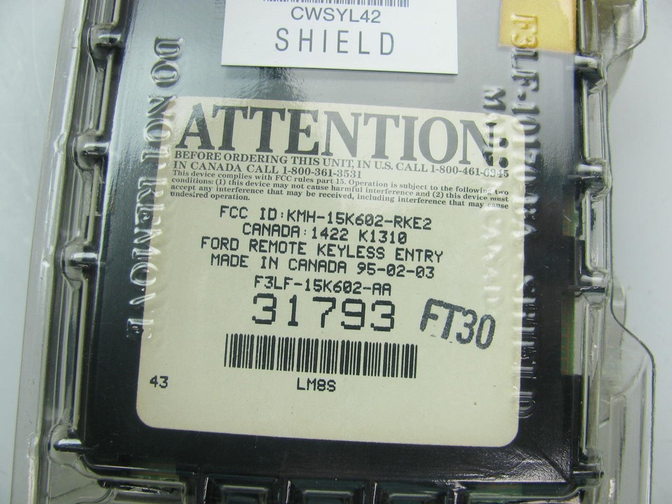 NOS OEM Ford Keyless Entry Remote Control Module 1993 Mark VIII F3LF ...