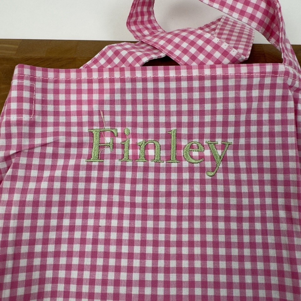 Pottery Barn Kids Pink Ruffle Gingham Apron Monogram“Finley” NWOT | eBay
