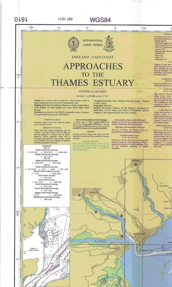 Admiralty 1610 England East Coast Approaches To The Thames Estuary Map ...