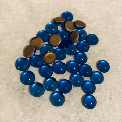 CF342 9mm blue round glass cabochons, gold foiled flat back (36) | eBay