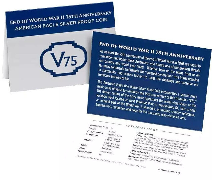 2020 End of World War II 75th Anniversary American Silver Eagle V75 NGC ...