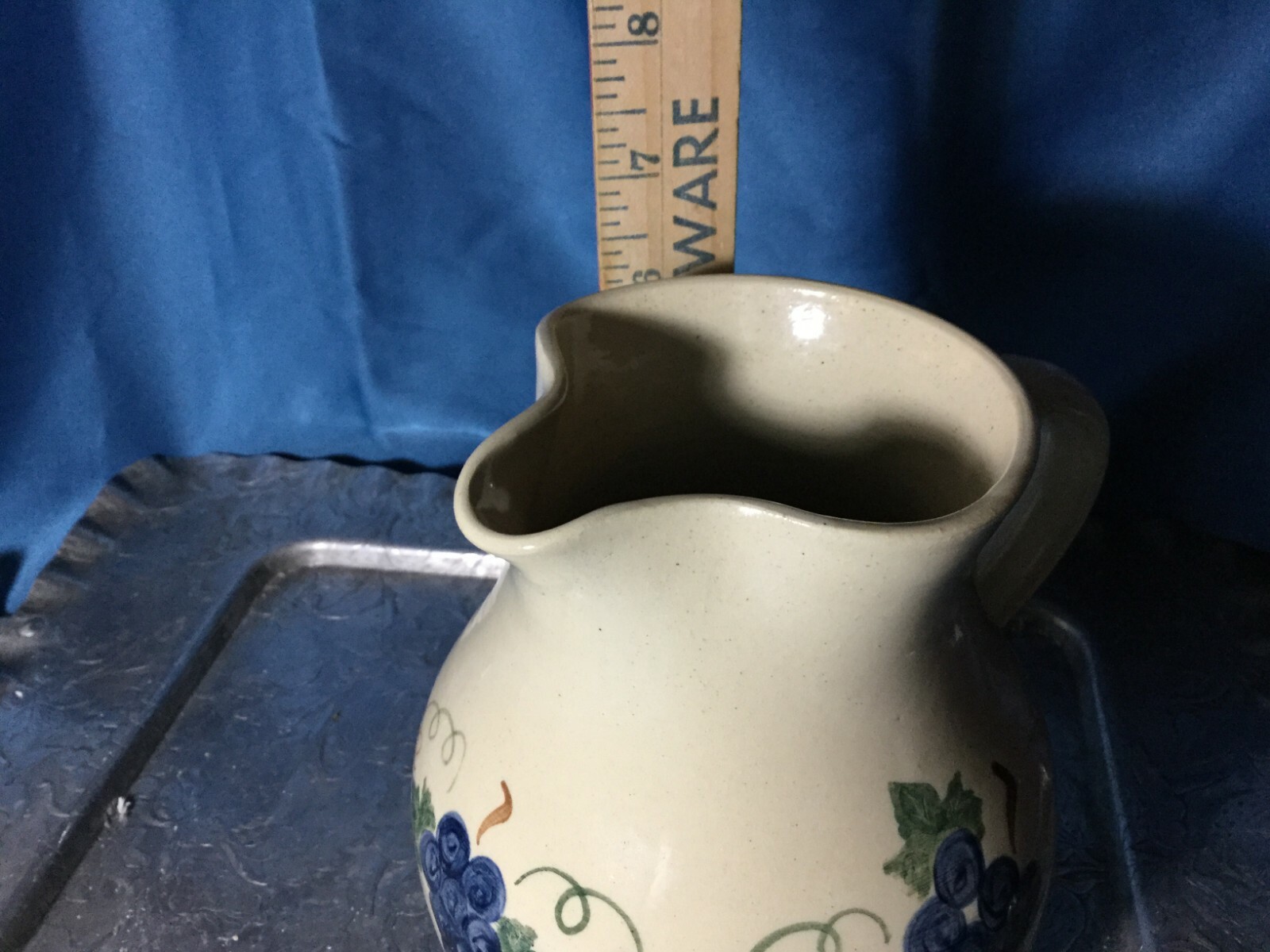 Strawtown pottery Indiana Pitcher stoneware grapes pattern | eBay