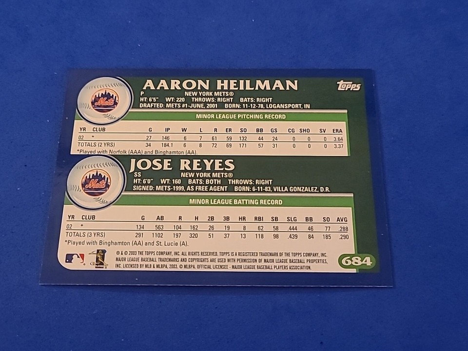 2003 Aaron Heilman - Jose Reyes ROOKIE Topps #684 | eBay