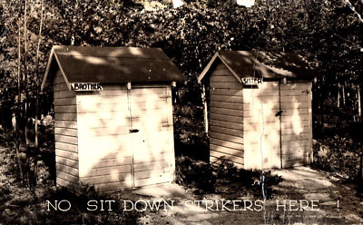 Vintage No Sit Down Strikers Here Outhouse Posted Postcard | eBay