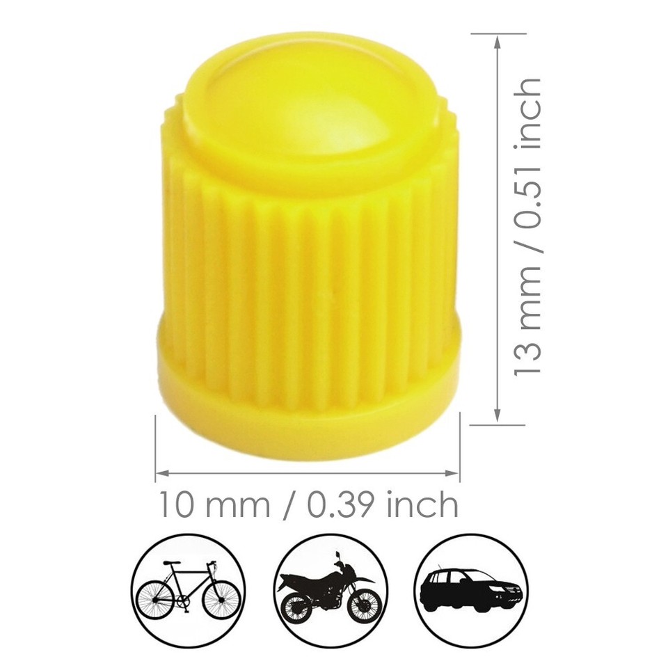 10 Yellow Tire Valve Cap+Rubber Seal-TPMS Safe f Motorcycle Car BMX ...