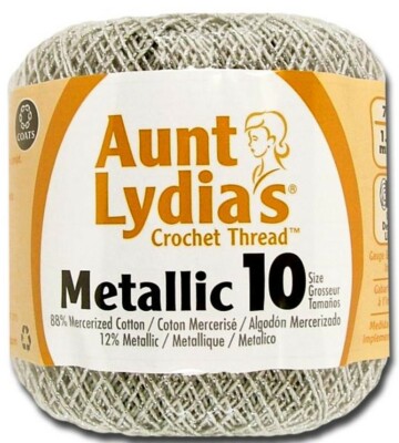 Aunt Lydia's ~ Metallic Crochet Thread - Size 10 - Silver/Silver, 100 ...