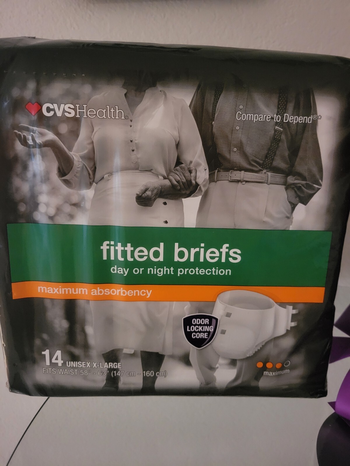 CVS Unisex XL Fitted Briefs Day & Night Protection Max Absorbency 58-63 ...