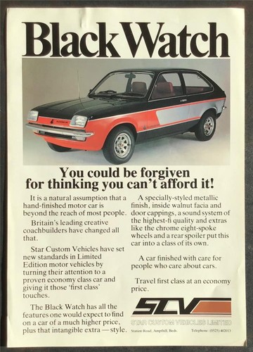 VAUXHALL Chevette Black Watch Car Sales Leaflet 1981 Star Custom ...